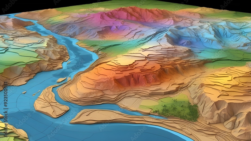 Topography, elevation, and spatial data are highlighted in this digital ...
