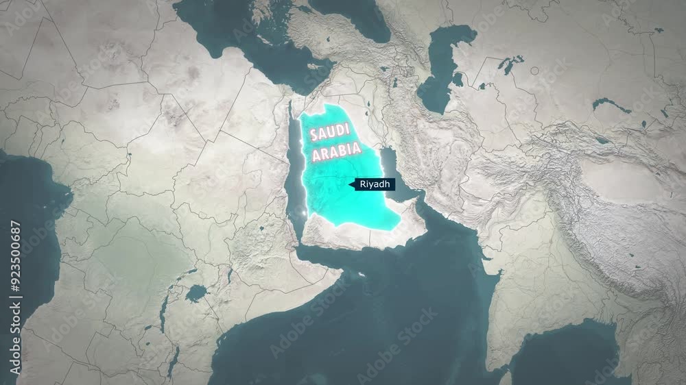 Saudi Arabia Map Outline Country Border on dark green. Neon Lights ...