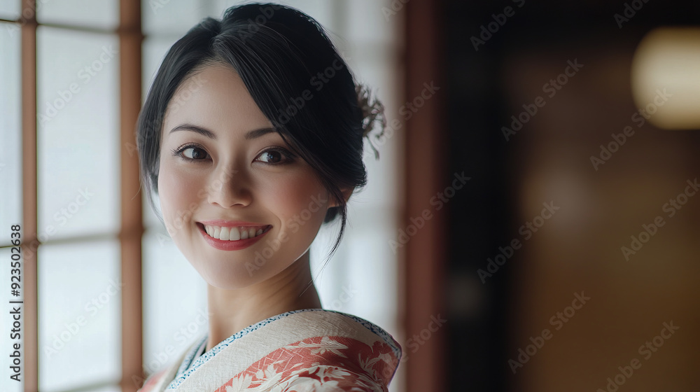 Portrait of a young Japanese woman with a soft smile, taken in a ...