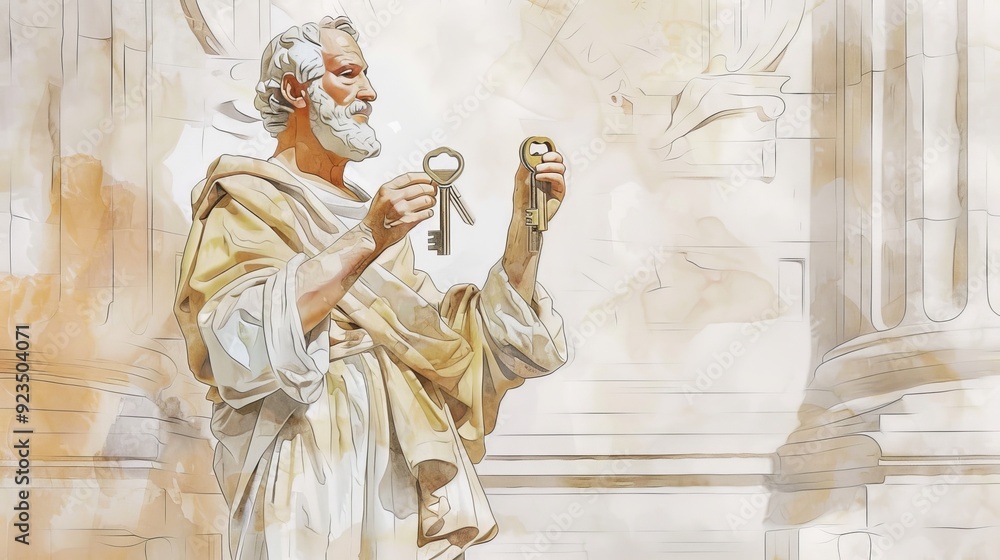 Biblical Illustration of Apostle Peter Holding Keys to Kingdom of ...