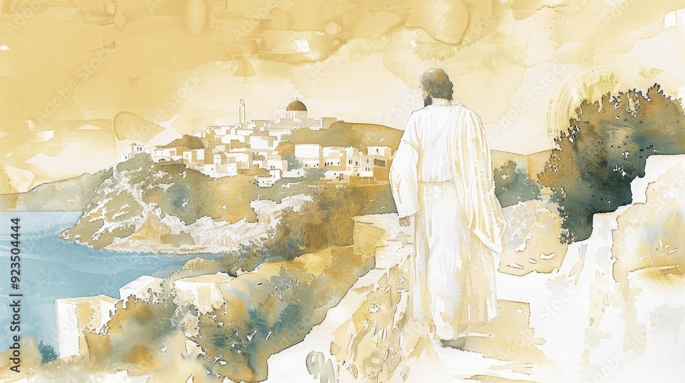 Biblical Illustration of Apostle John on Island of Patmos Receiving ...