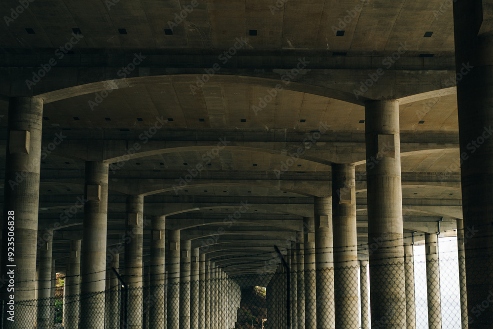 Concrete pillars with metal embedded parts and slab. Structures of ...