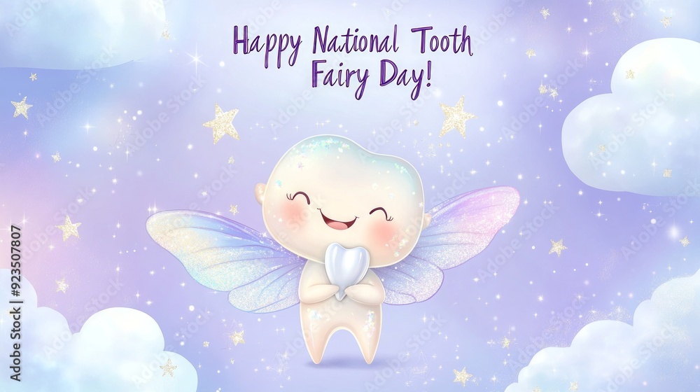 Happy National Tooth Fairy Day illustrated with a smiling, sparkling ...