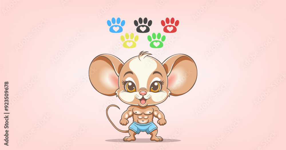 Vector cute cartoon funny strong nice eared mouse baby athlete in blue ...