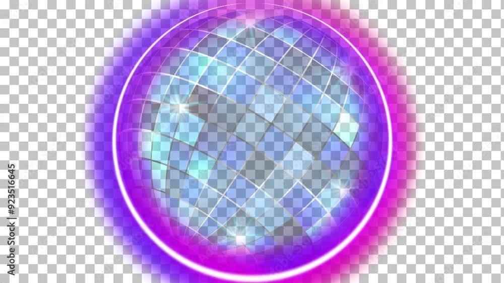 Disco ball animation with light rays, neon and glow effect for ...
