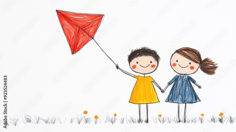 Cheerful stick figure siblings a brother and sister happily playing ...