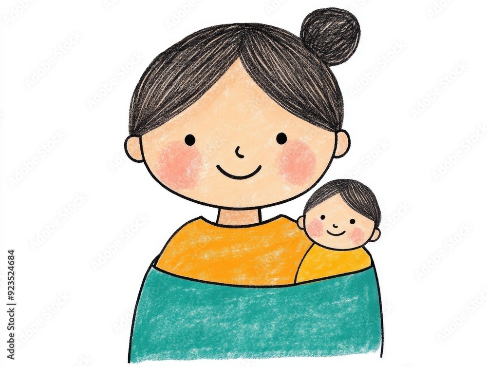 of a Stick Figure Mother Carrying Her Baby in a Sling on a Plain White ...