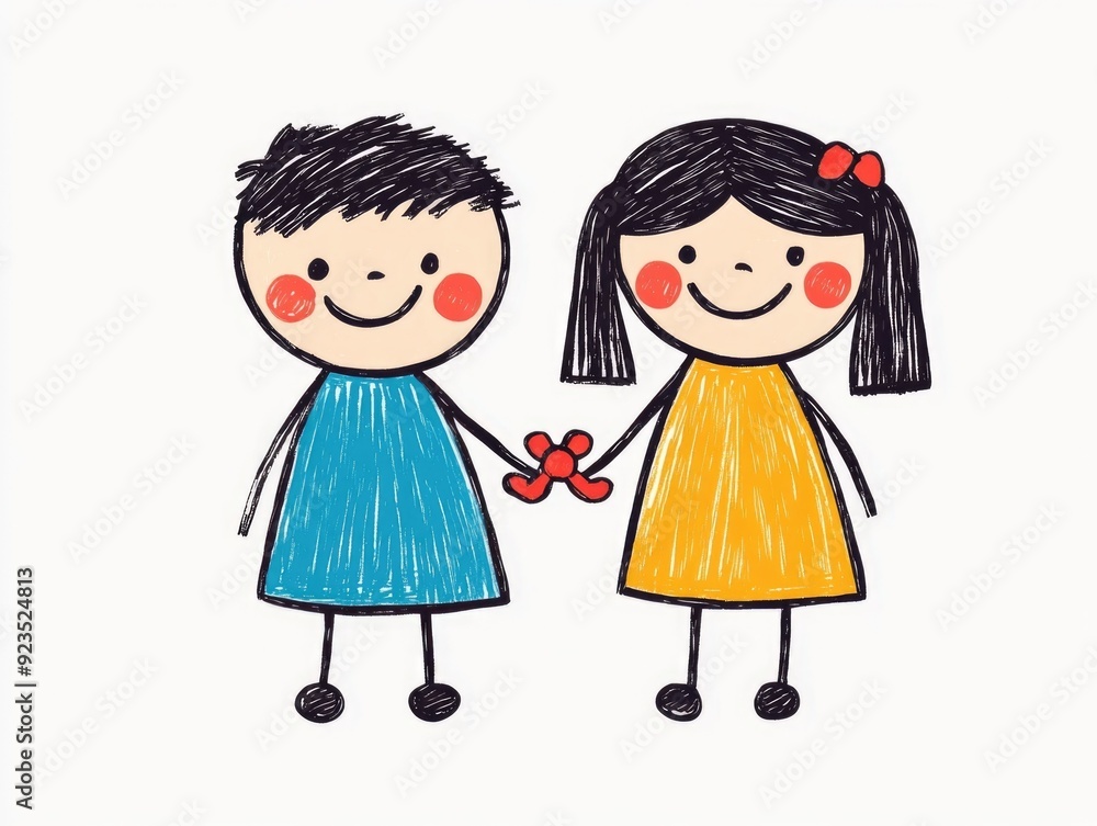 Stick Figure Clipart of a Happy Stick Family Boy and Stick Girl Sharing ...