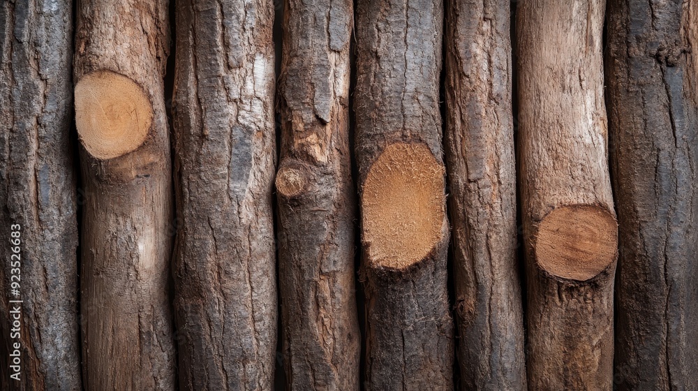 A photograph of tree logs stacked together, each showcasing varied ...