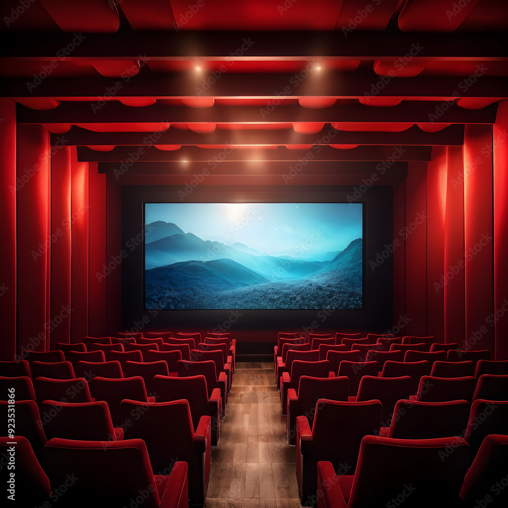 Empty Movie Cinema Auditorium Theater Hall Interior aisle red seats For ...
