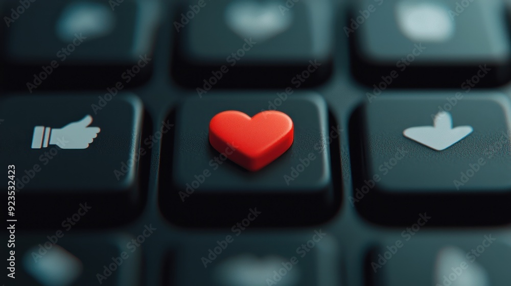 Monochrome social media icons with a single red like button in the ...