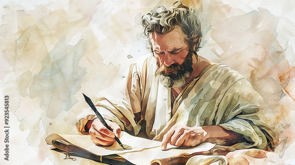 Gospel Writing: Apostle Matthew with Quill and Parchment - Biblical ...