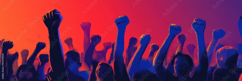 Human Rights Day. Flat illustration. People with raised hands at a ...