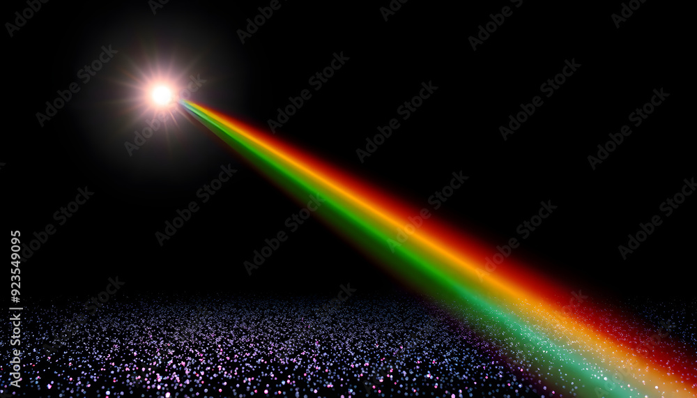 Rainbow light effect from sun flares on black background, colorful ...