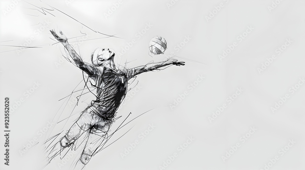 One line Drawing of Volleyball Player Spiking the Ball in Minimalist ...