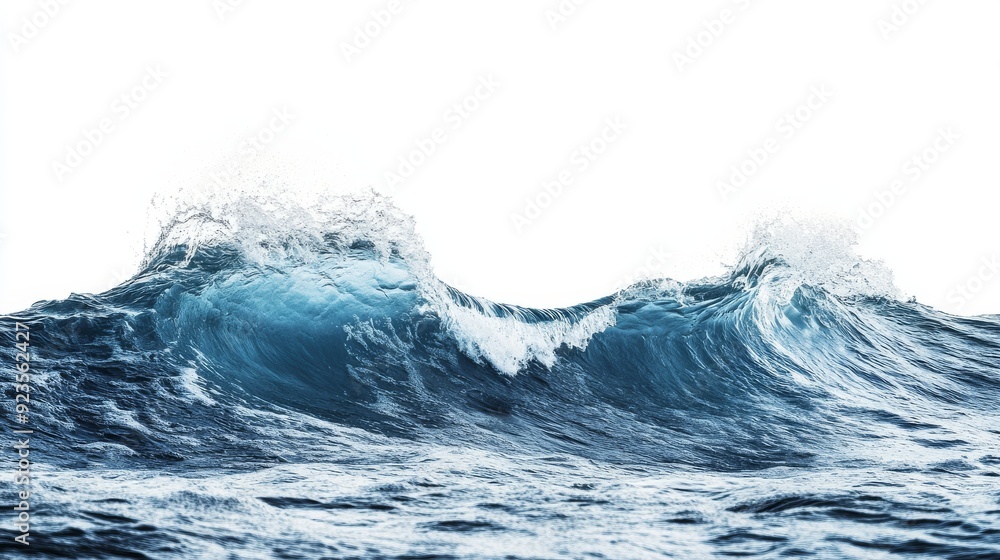 Splashing water from a blue ocean wave isolated on a transparent ...