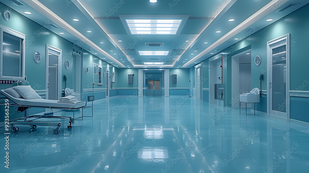 Interior of a modern, sterile operating room with advanced surgical ...
