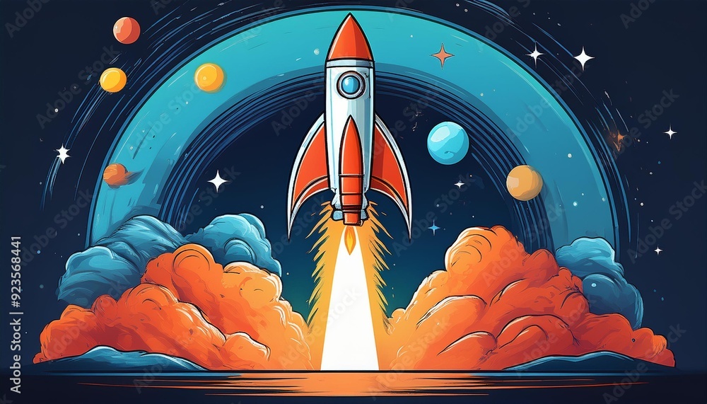 Blast Off to Success A vibrant illustration of a rocket launching into ...