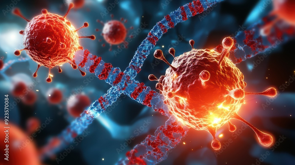 Microscopic 3D illustration of cellular damage from a genetic disease ...