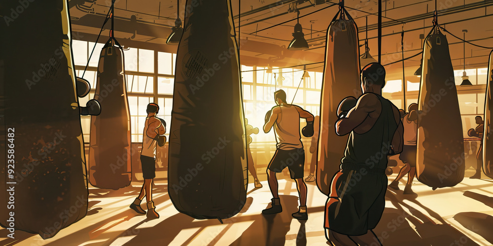 Inside the boxing gym, the heavy bags hang like silent sentinels ...
