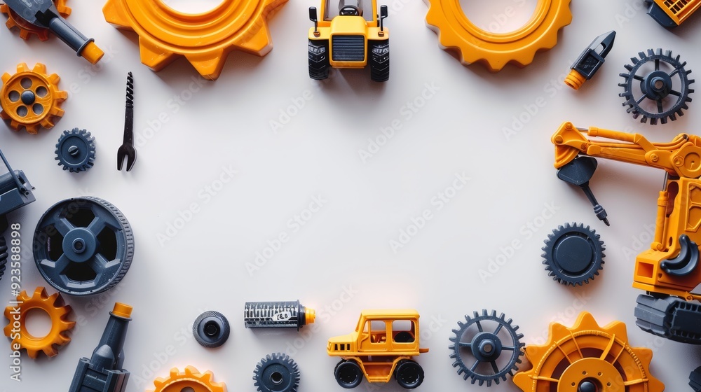 Labor Day Frame Border Background with Construction Tools and Gears on ...