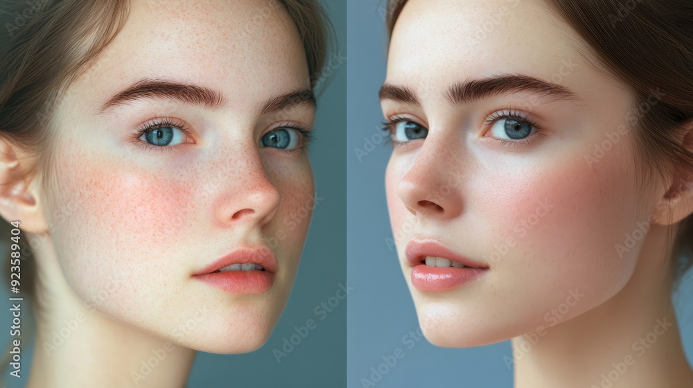 A side-by-side comparison of a woman's face, showcasing the difference ...
