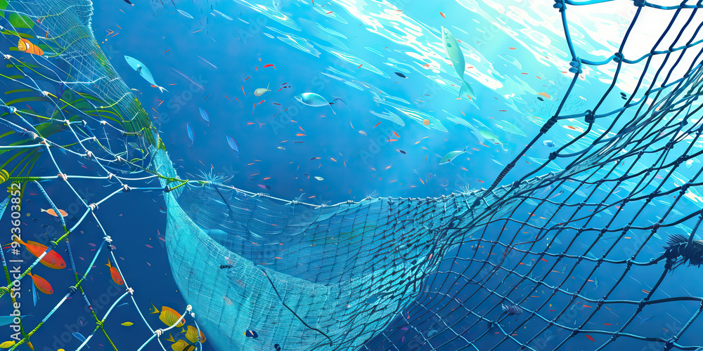 Overfishing is the empty net of depletion, depleting marine life and ...
