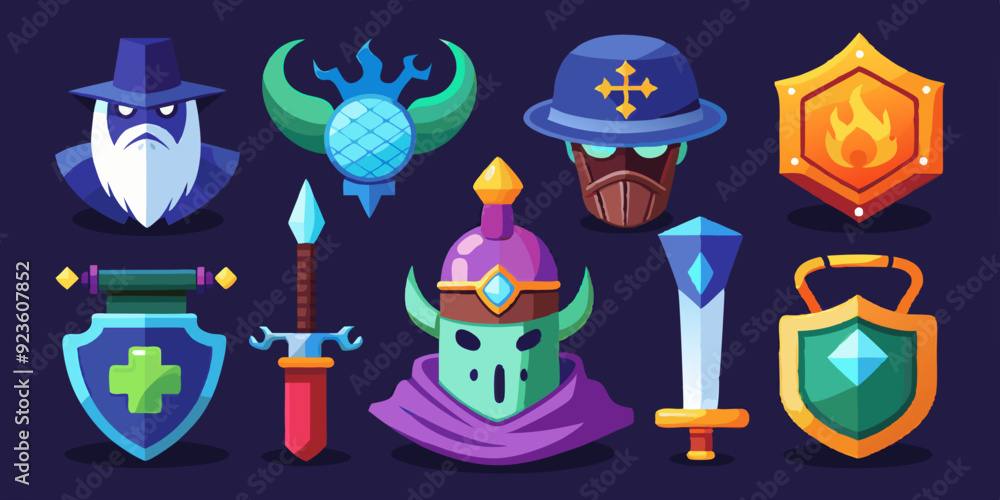 Game fantasy icon set, vector magic dungeon dragon RPG sign, medieval ...