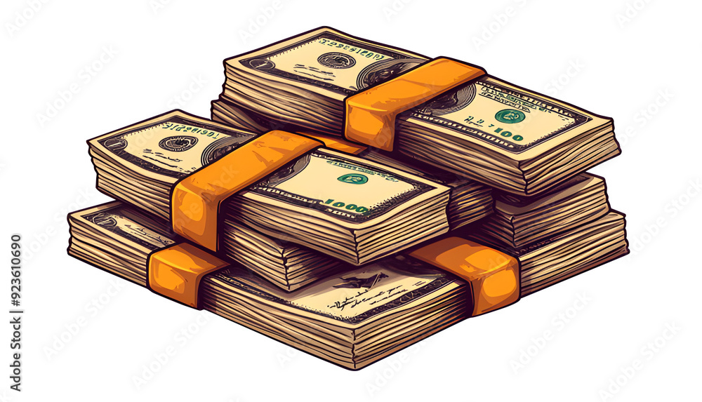 Stacks of money dollar cartoon Illustration isolated on cut out PNG or ...