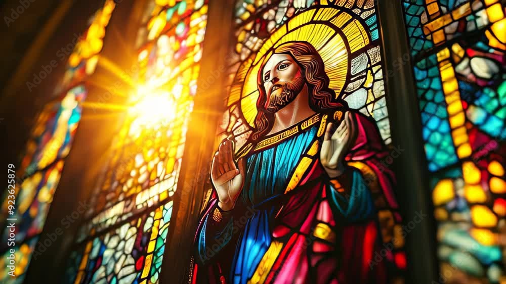 Stained Glass Window video of Jesus Christ in Prayer Church Stock Video ...