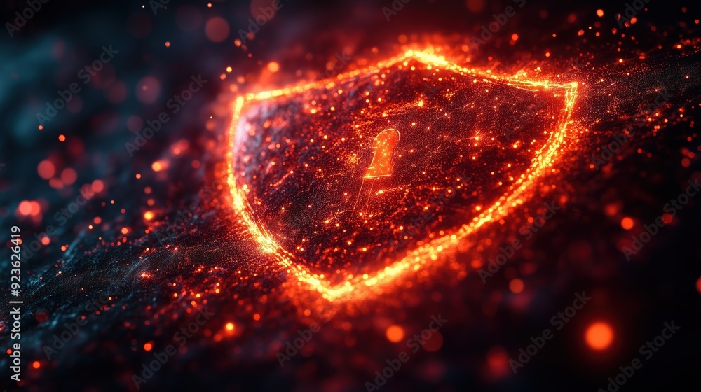 Network security breach, firewall with warning symbol, clean vector art ...