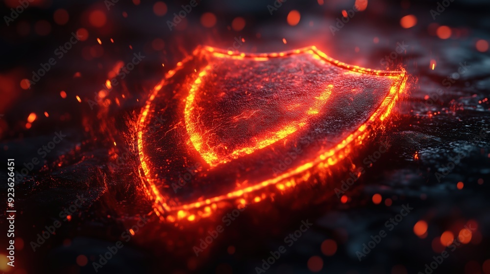 Network security breach, firewall with warning symbol, clean vector art ...