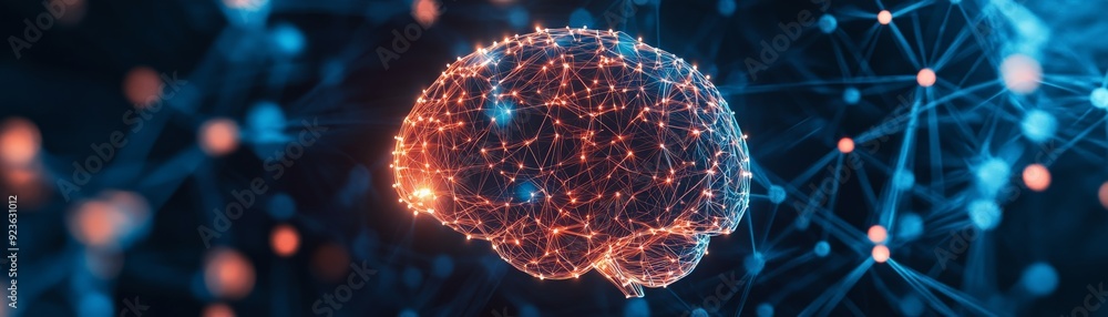 Digital Representation Of A Human Brain With Neural Network Connections Illustrating Artificial