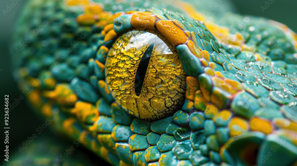 abstract, close-up depiction of a snake’s eye, using vibrant colors ...