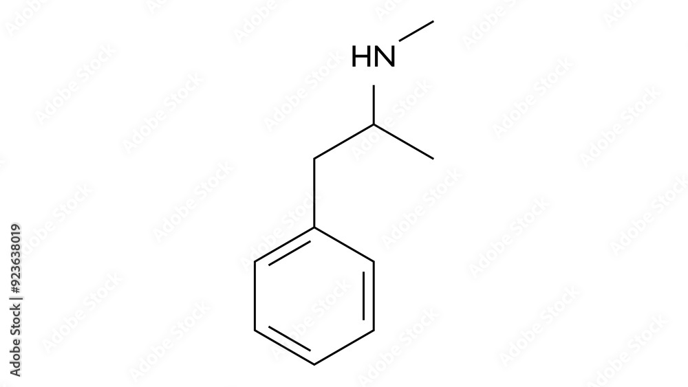 methamphetamine molecule, structural chemical formula, ball-and-stick ...
