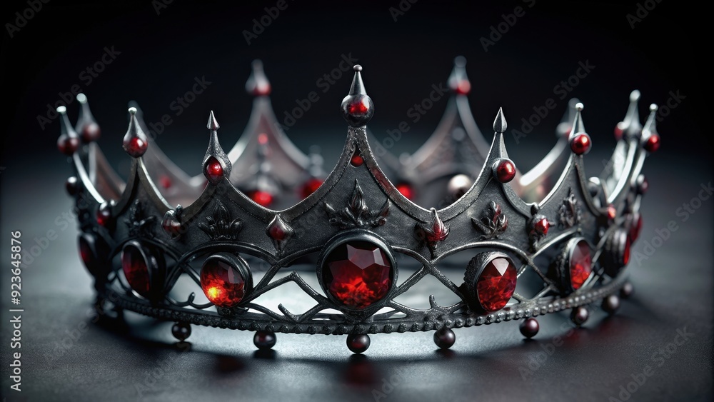 Dark and eerie crown made of twisted black metal, adorned with blood ...
