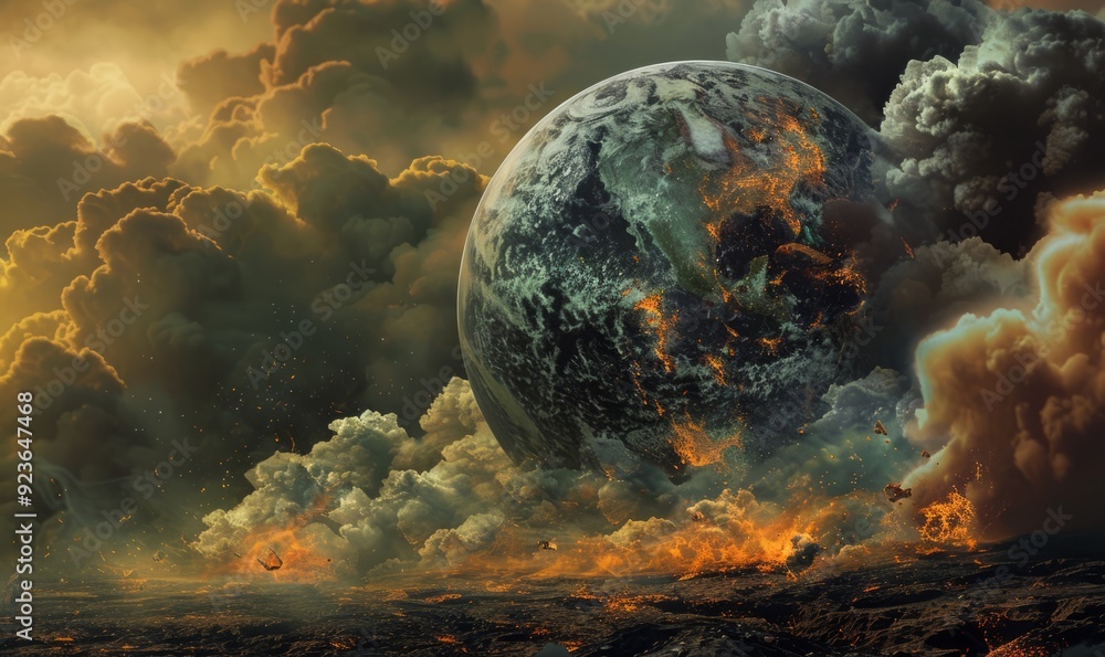 Toxic clouds shroud the ruined planet, a testament to environmental ...