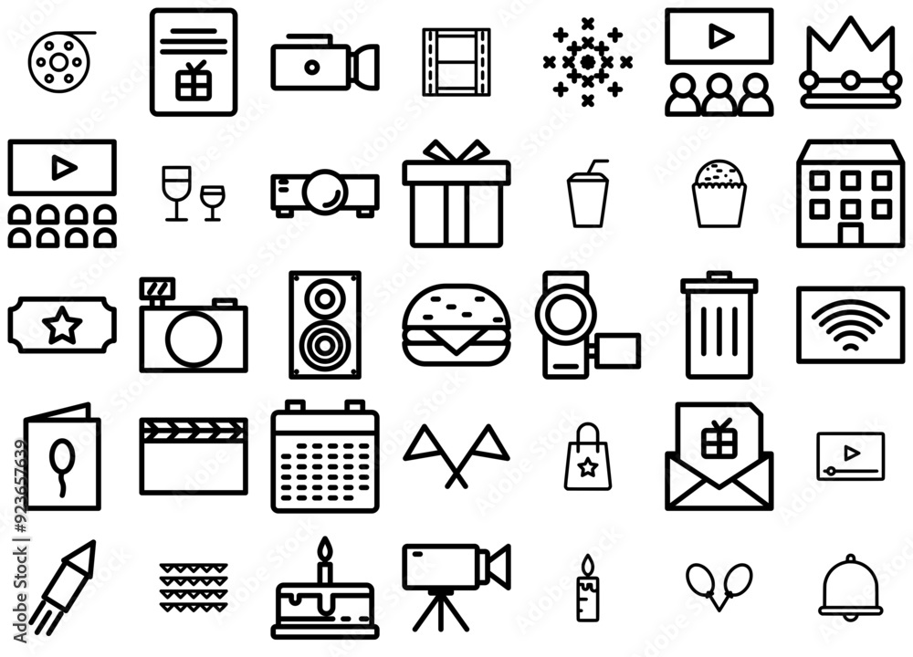 Set Of Celebrate Bold Icons Collection Isolated Silhouette Solid Icons ...