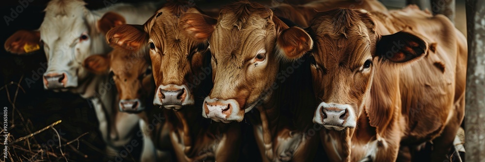 Cattle in enclosure, a grazing bovine, a cow chosen for slaughter ...