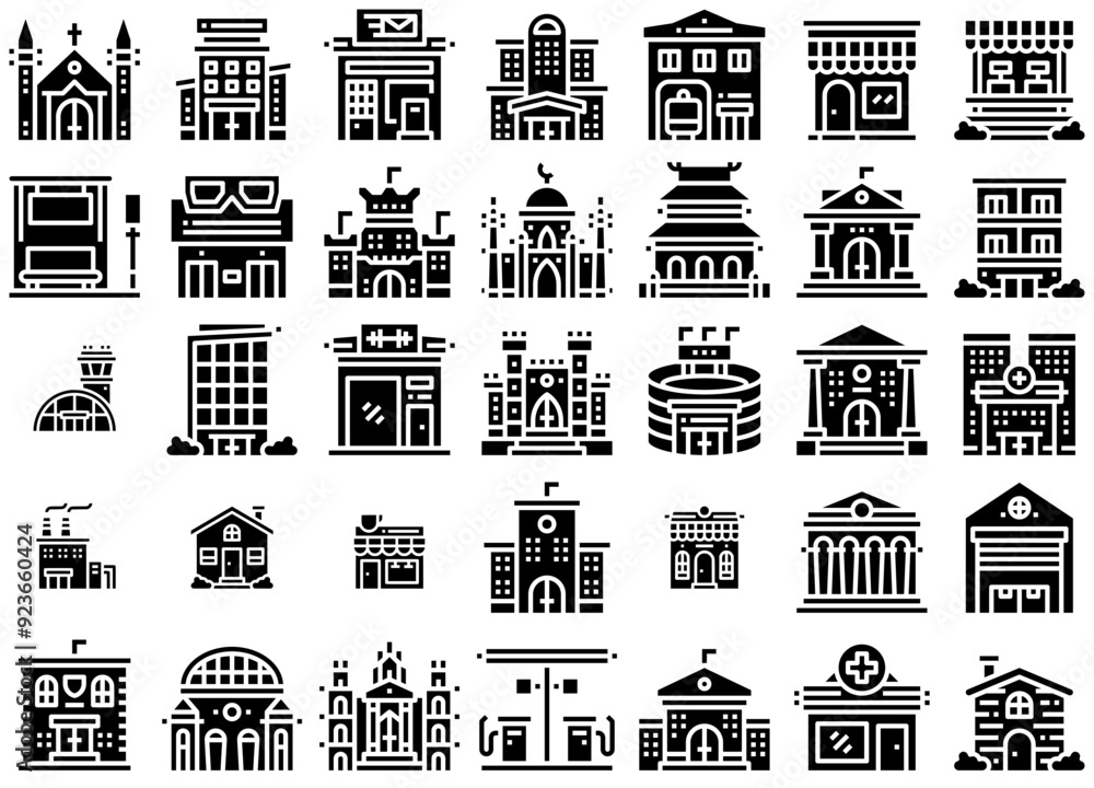 Set Of Linear Building Black Vector Symbols Apps, Websites Ui Designs ...