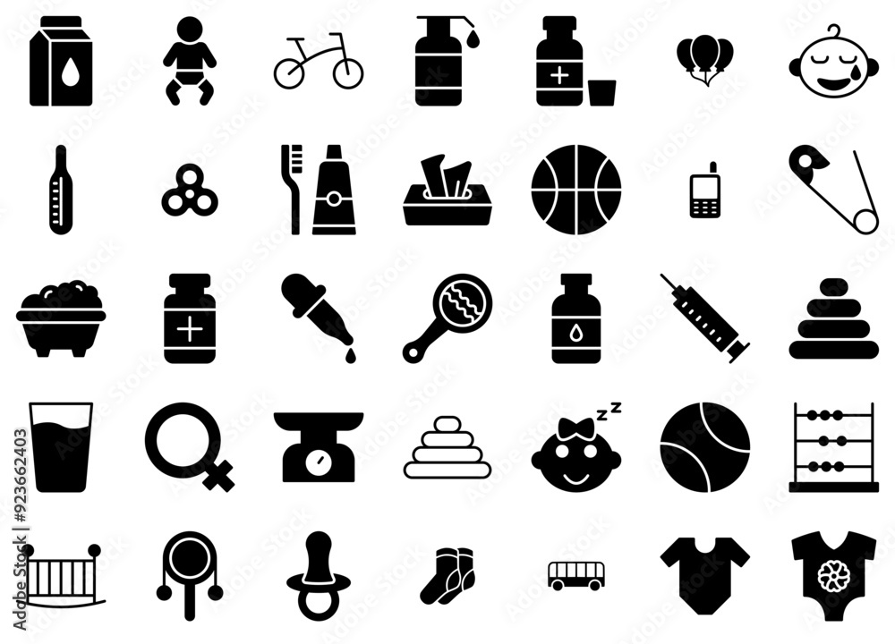 Vecteur Stock Mega Set Of Vector Baby Line And Glyphs 64Px Icons ...