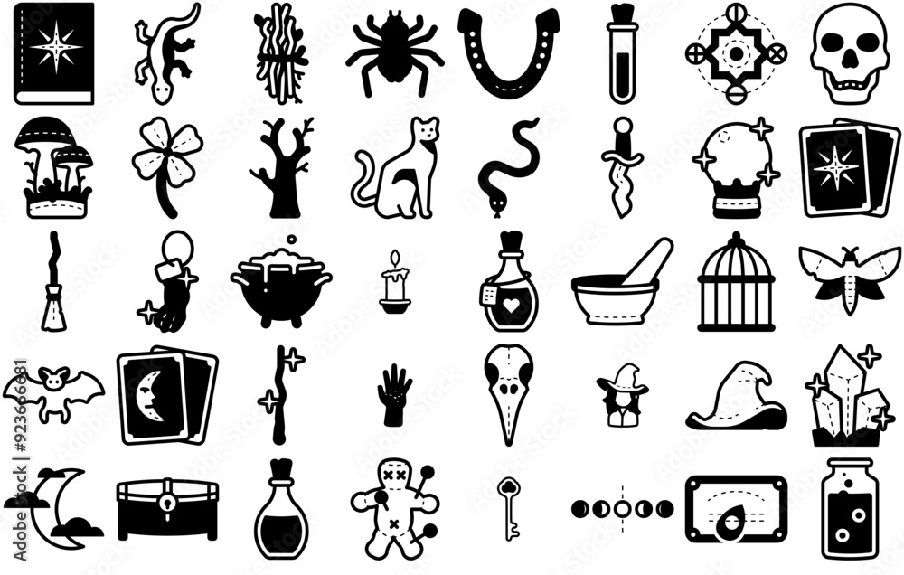 Set Of Witchcraft And Magic Glyph Vol Icons Silhouette Vector Logo ...