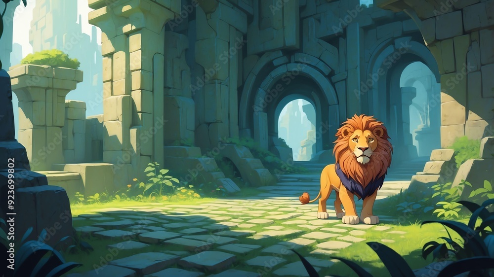 leo the labyrinth lion a lion who lives in a magical m game concept ...