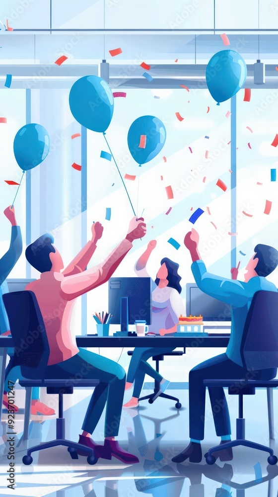 Team of colleagues from various backgrounds celebrating a birthday in ...