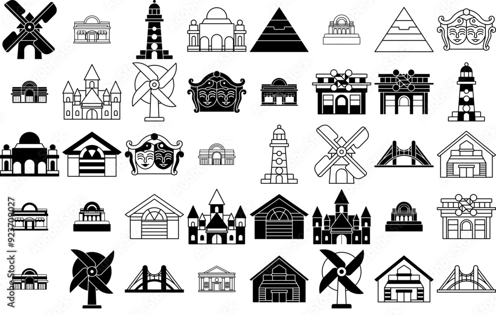 Mega Set Of Vector Building Icons Web Header Banner Design Containing ...