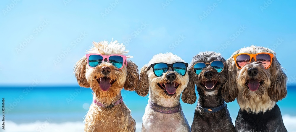 Animals with sunglasses at the tropical ocean beach, chilling and ...