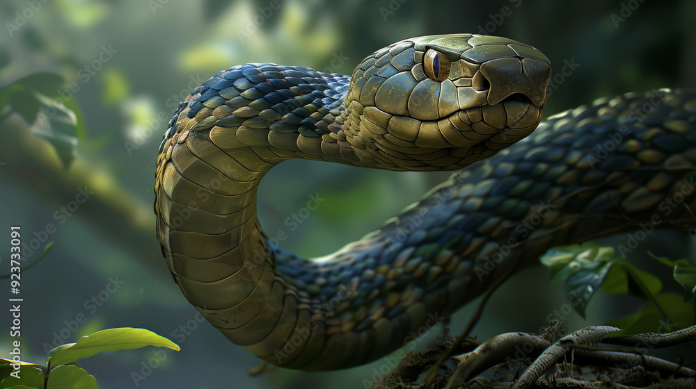 King Cobra in the Jungle: A mesmerizing closeup of a King Cobra, its ...