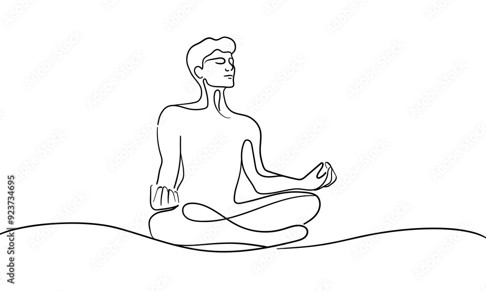 Man sitting in meditation continuous line art drawing isolated on white ...