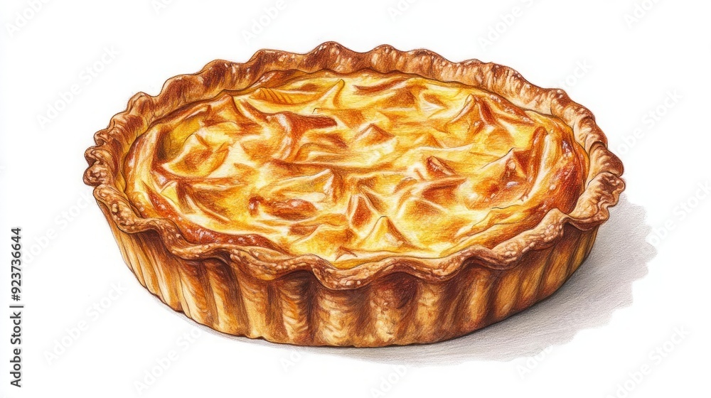 Realistic colored pencil drawing of a French Quiche Lorraine with ...