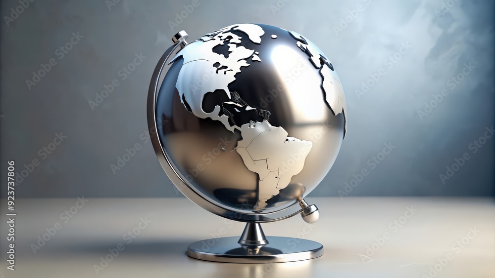 chrome metal Earth globe with shiny metallic finish, Earth, globe ...